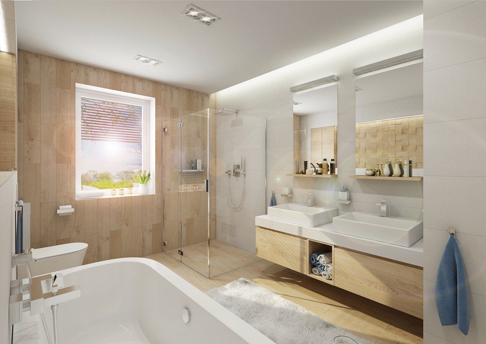 Moderní koupelna s dekorem medového dubu | AŤÁK DESIGN